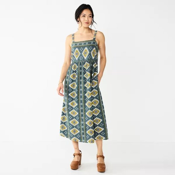 Sonoma | Dresses | Womens Sonoma Goods For Life Cami Midi Dress Sage Ikat | Poshmark